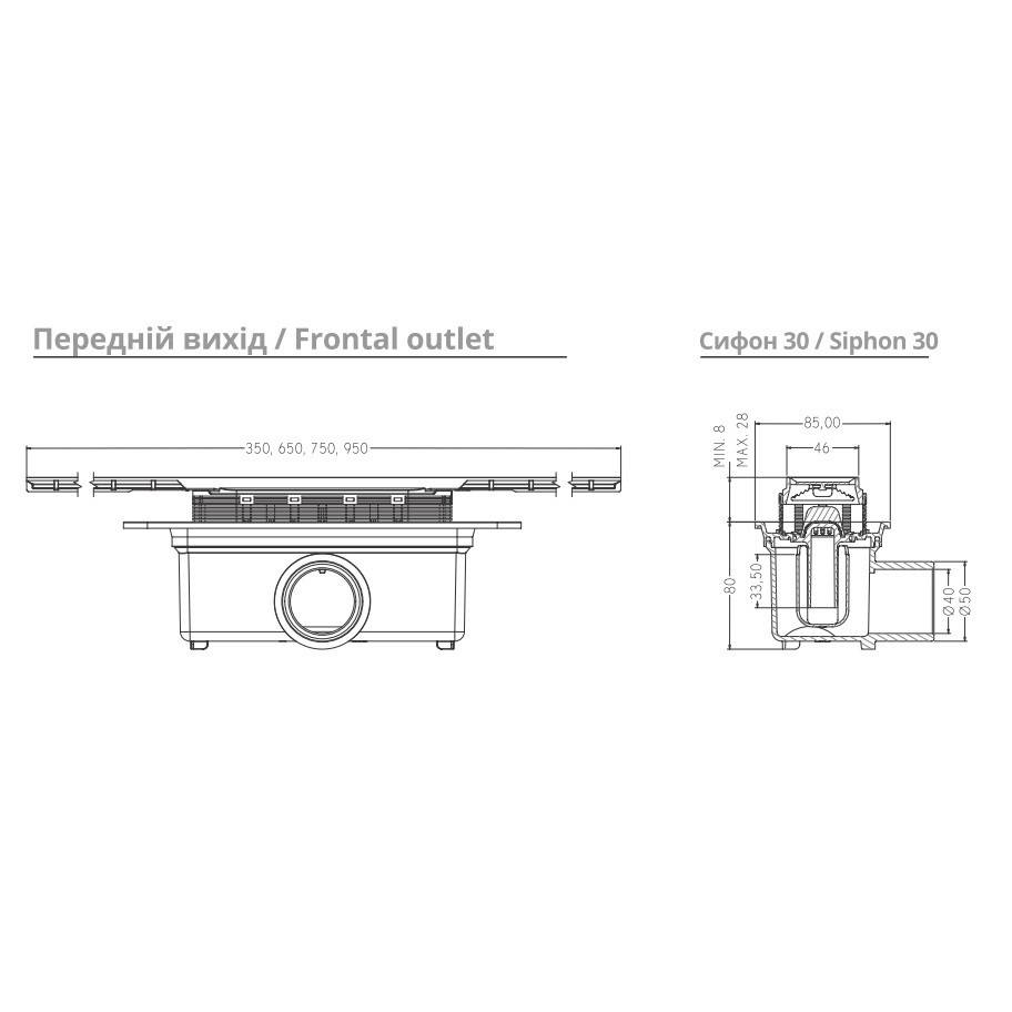 Душовий канал 75 з сифоном і накладкою, з горизонтальним виводом DEVIT 75010213 - Сантехніка ...