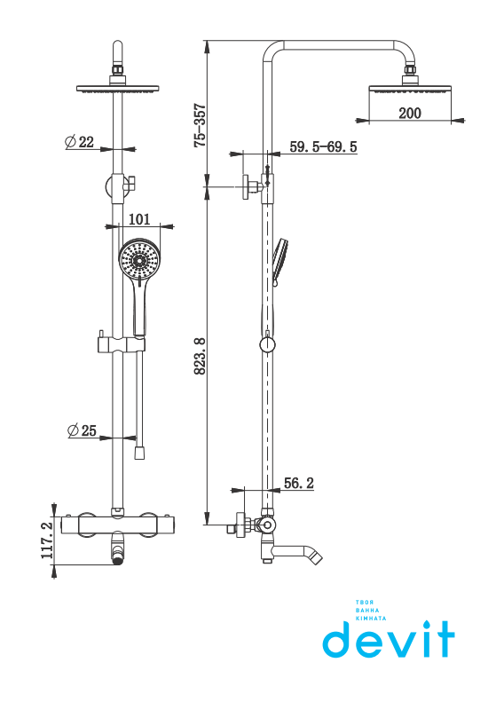 50502203 DEVIT FRIDA Душова система з термостатом - Сантехніка Devit - Офіційний сайт